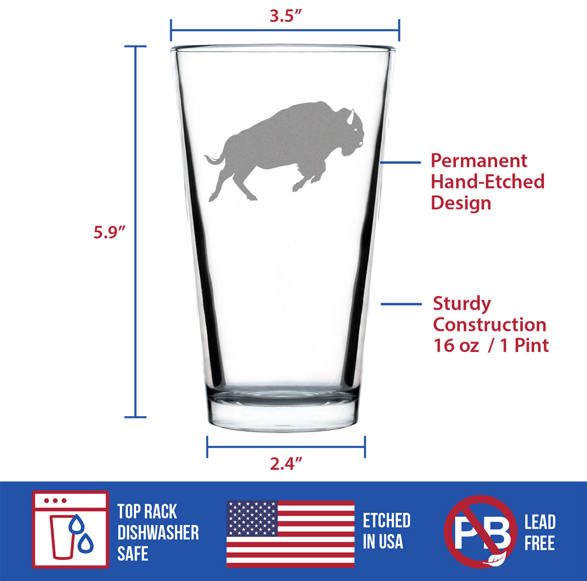 Bison 16 Ounce Pint Glass Bevvee Bison 16 Ounce Pint Glass Bevvee